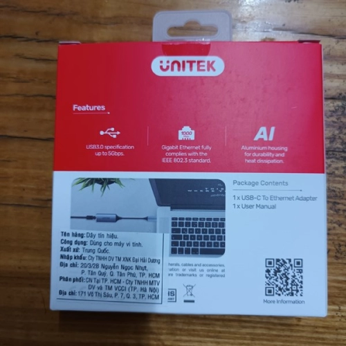 CÁP TYPE-C TO LAN UNITEK U1312A - Tuyết Sơn PP trọn gói thiết bị văn ...